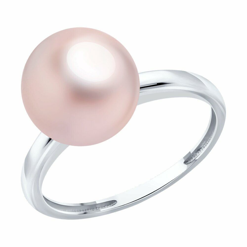 Кольцо, серебро, 925 проба, родирование, жемчуг Swarovski синтетический