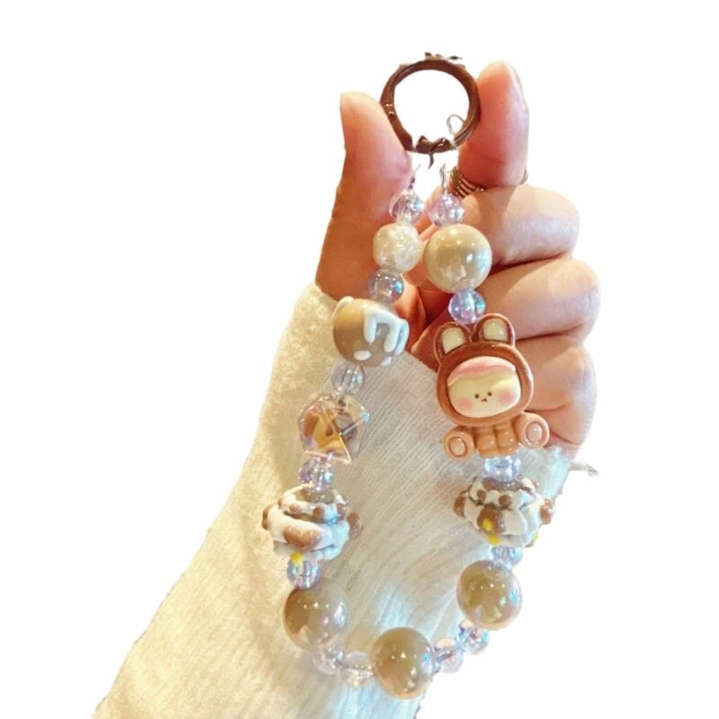 Мультяшная кукла-цепочка для мобильного телефона с ручной росписью из бисера, брелок телефона, подвесная цепочка-кофейный цвет