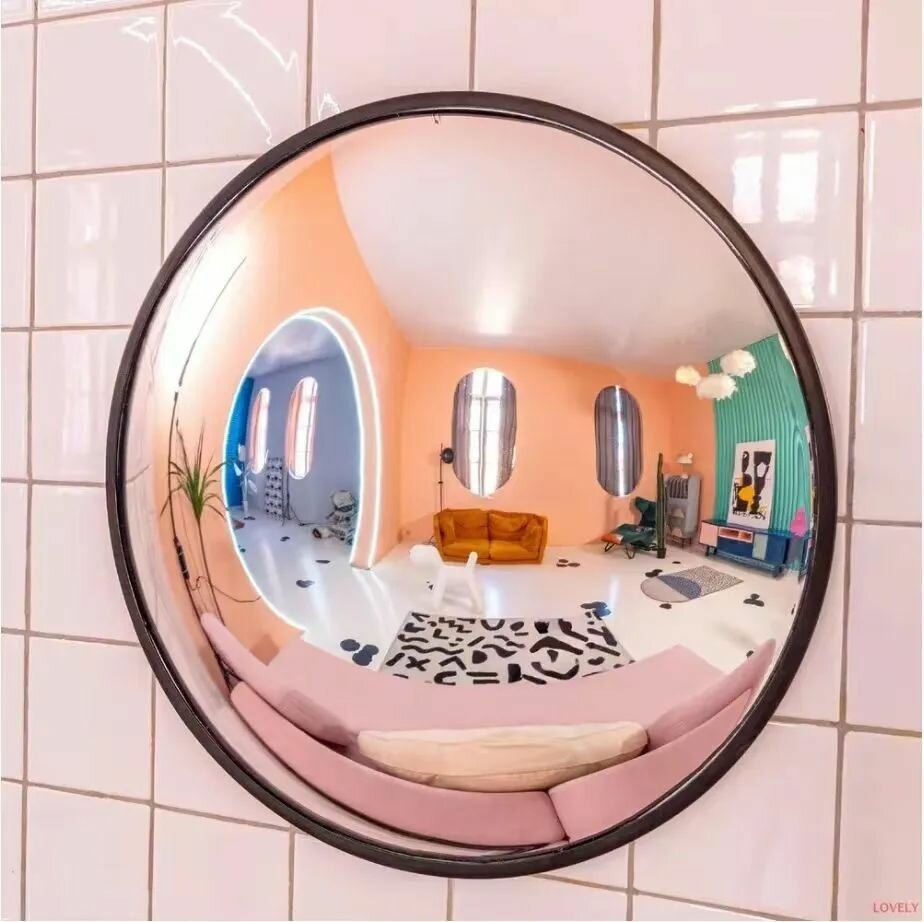 Сферическое выпуклое зеркало для интерьера 45 см с черным кантом и веревкой для крепления широкий обзор 160