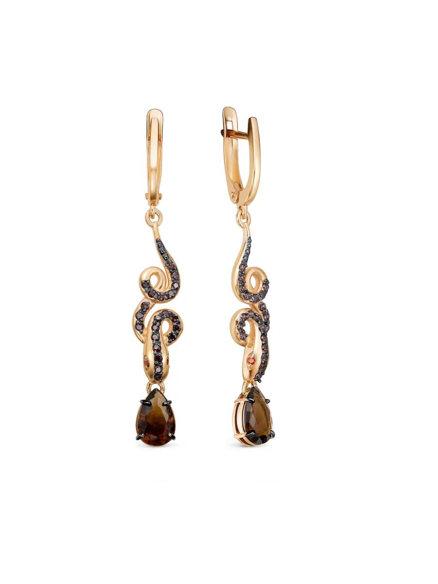 Серьги VALTERA, серебро, 925 проба, фианит, , золотистый, коричневый — фото 1