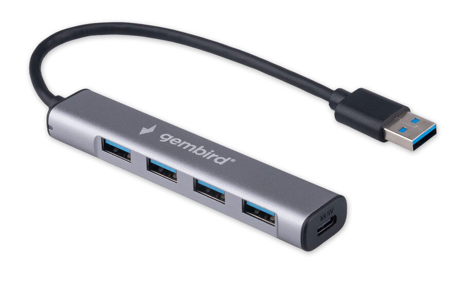 Хаб USB3.1 Gembird UHB-C484, 4хUSB, с доп. питанием (порт Type-C), кабель USB 19см, алюминий