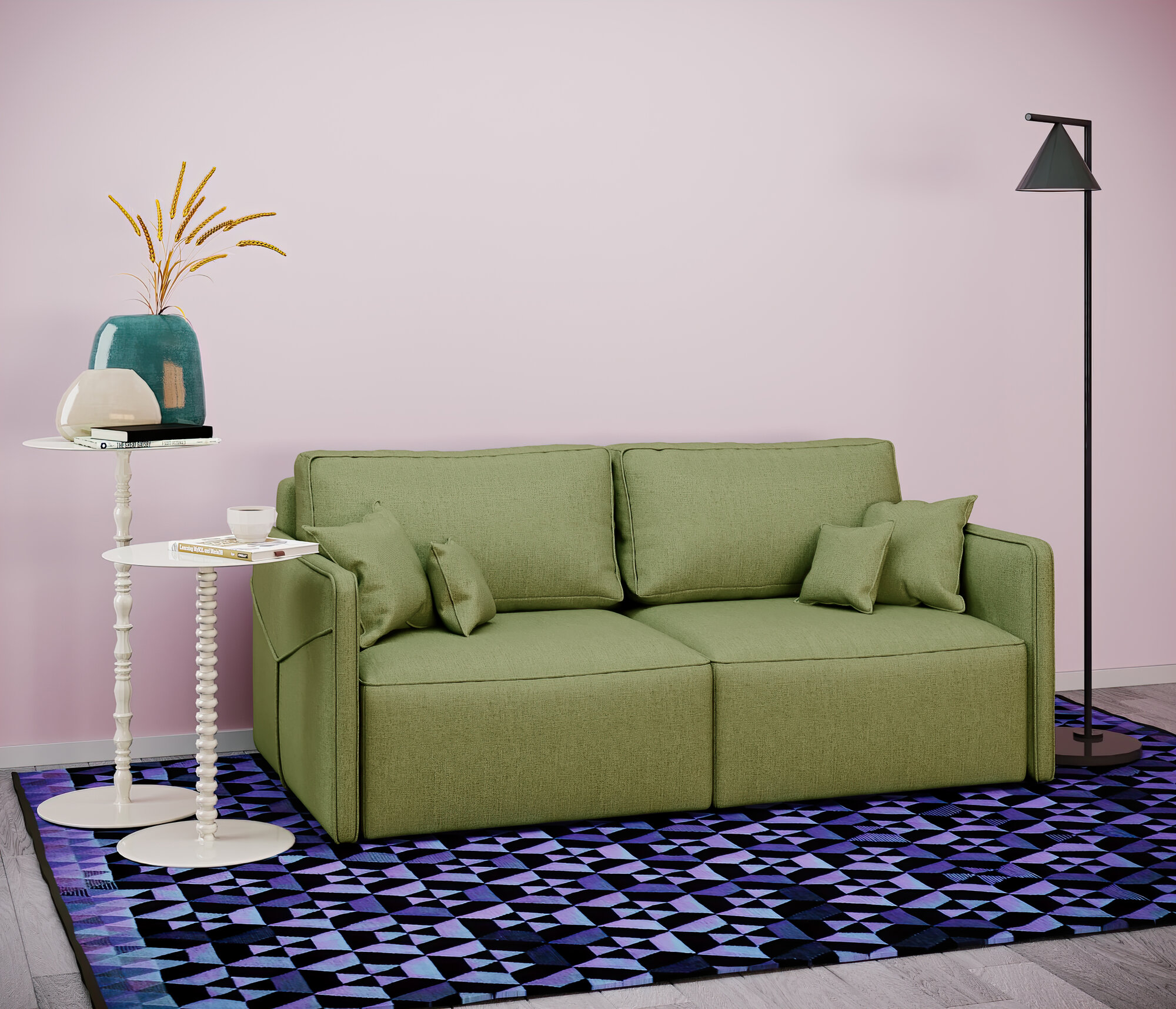 Диван прямой Кьянти, еврокнижка, рогожка саванна грин, ППУ