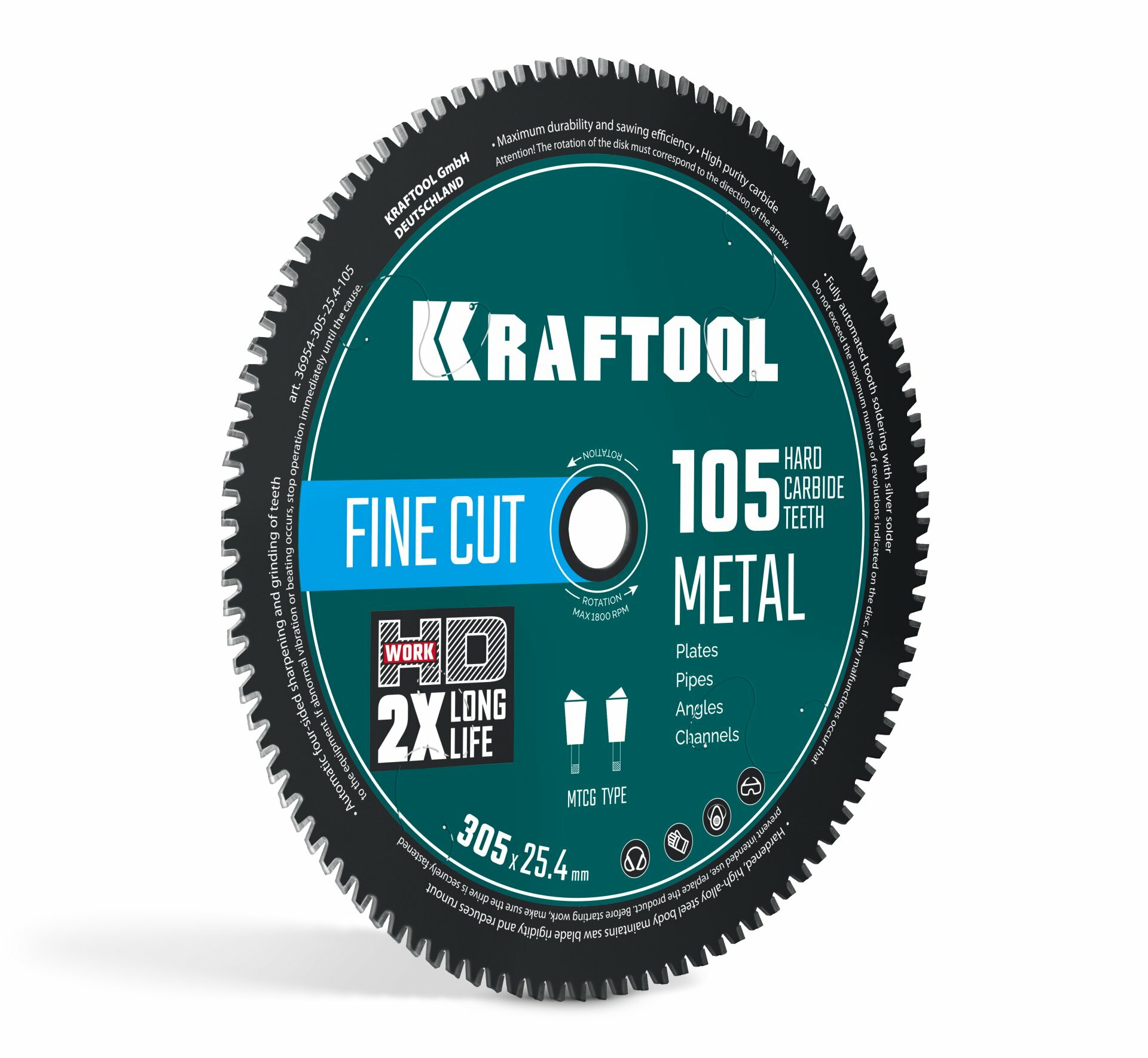 KRAFTOOL Metal Cut 305 х 25.4 мм, 105Т, диск пильный по металлу и стали (36954-305-25.4-105)
