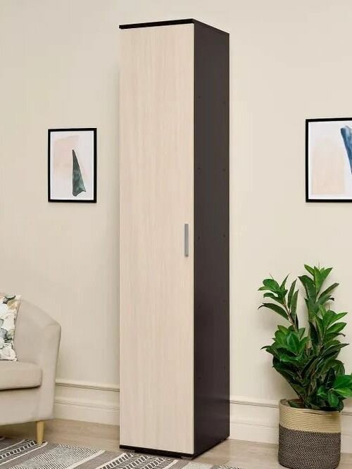 Шкаф-пенал Виста (гостиная ) (Дуб беленый, венге)2120х400х470 мм.