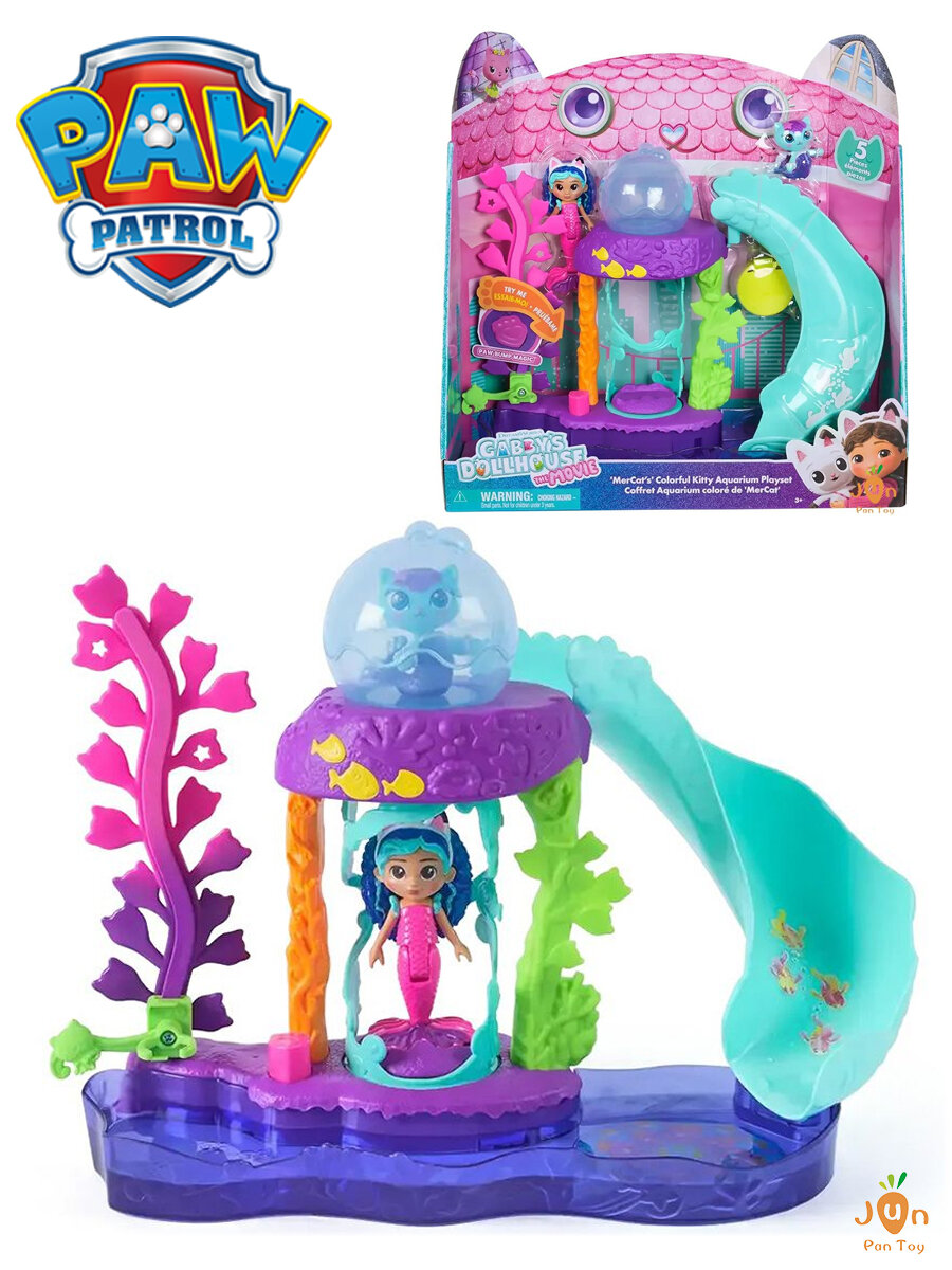 Spin Master Gabby's Dollhouse MerCat's Colorful Kitty Aquarium Playset / Детский набор игрушек-аквариумов в стиле аниме с куклами и аксессуарами, подходящий для ролевых игр для девочек старше 3 лет