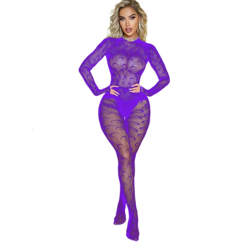 Носки, Женское прозрачное сетчатое боди, Ночная одежда, Ажурное нижнее белье с длинным рукавом,