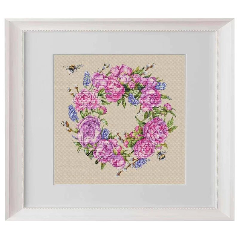 Набор для вышивки крестом Amishop Пионы и Мусари 16CT Counted canvas