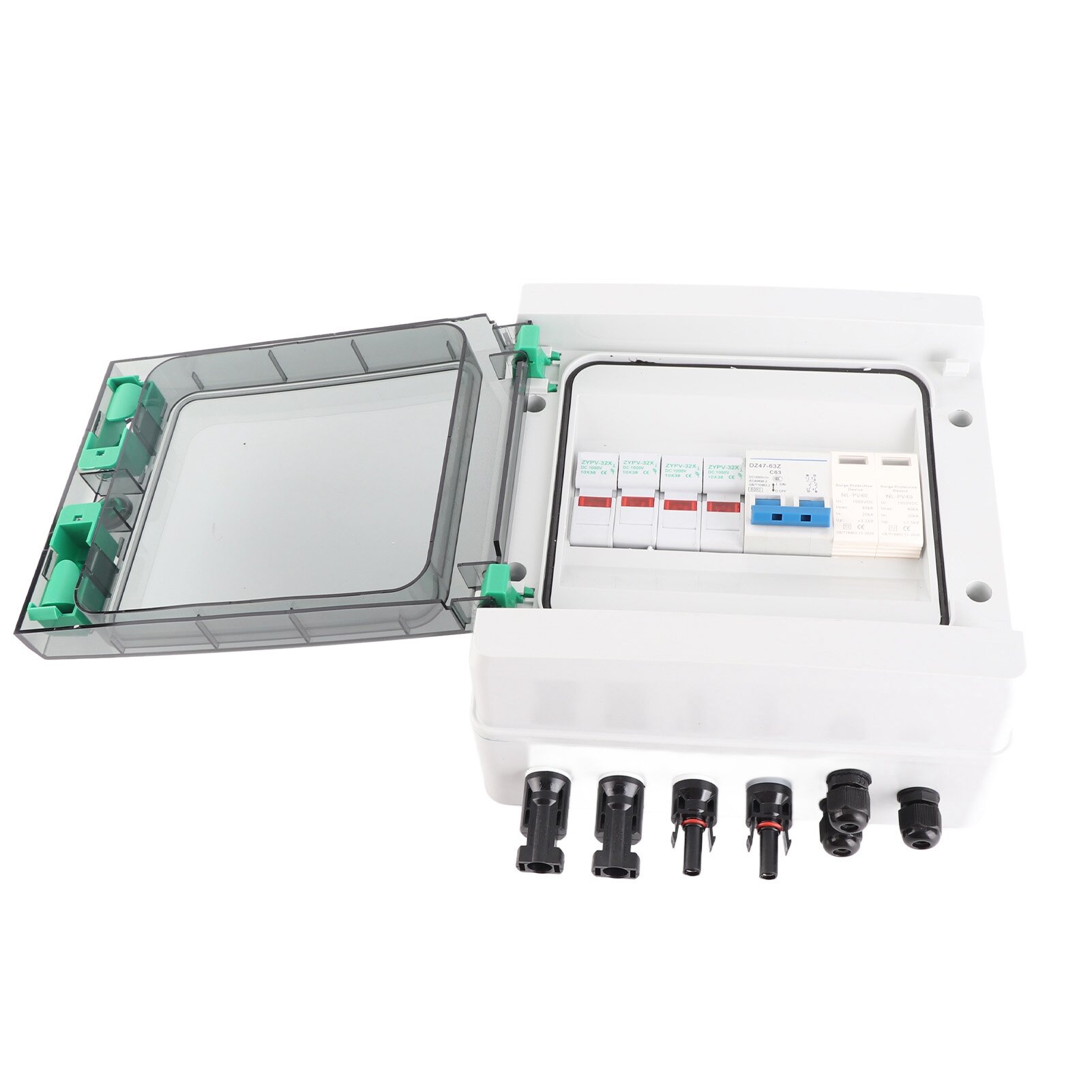Солнечный ПВ комбайновый ящик 2 строки Пластик 15A Предохранитель Устройство защиты от молний 2 в 1 выход DC1000V IP65 Водонепроницаемый