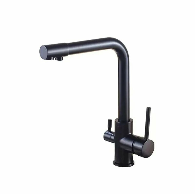 Черный Кран трехв для горячей, холодной и очищенной воды с антибрызговым эффектом и возможность вращения