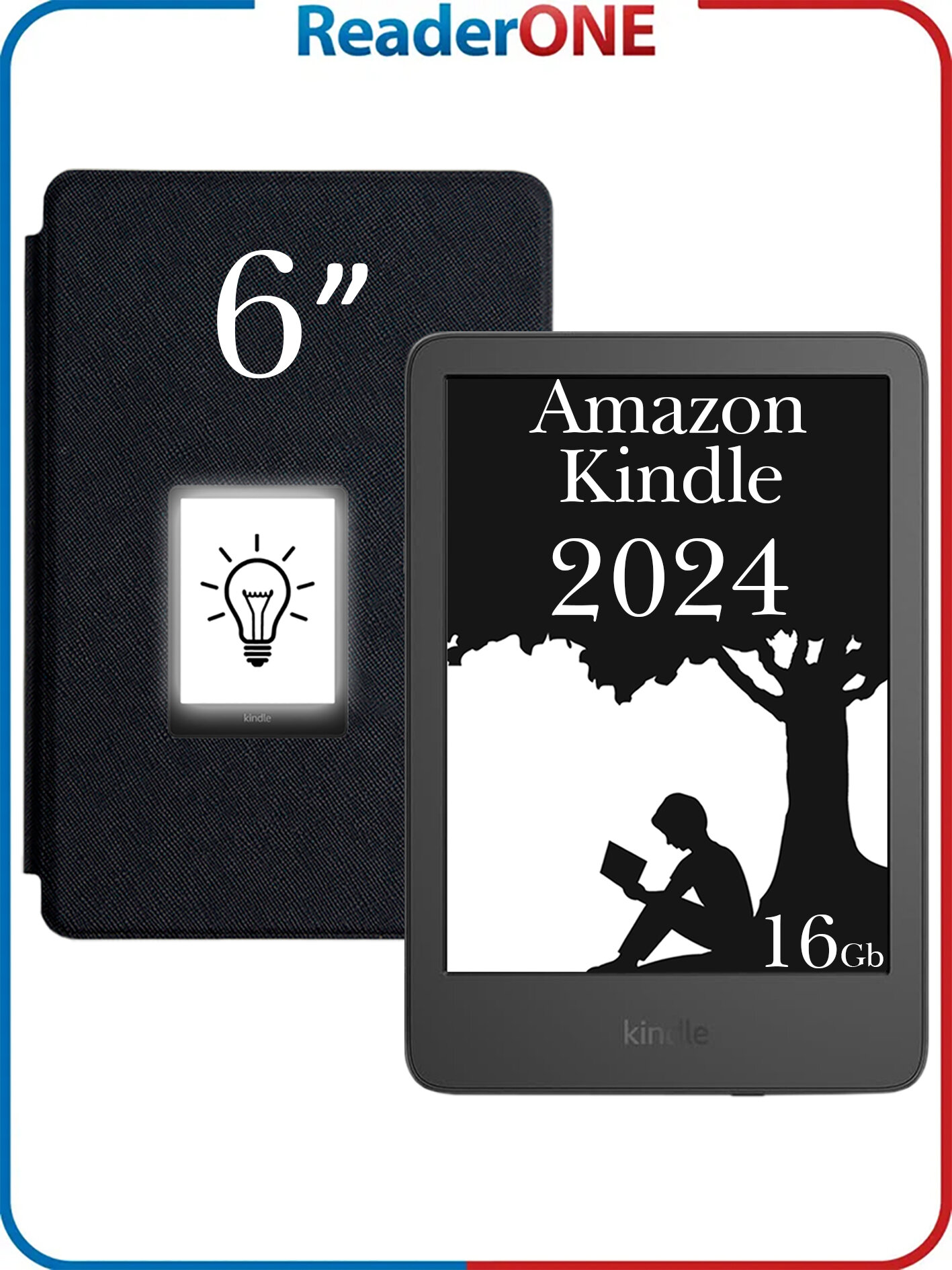 Электронная книга Amazon Kindle 11, 6", 16Gb, 2024, Wi-Fi, подсветка, Special Offer, чёрная, с обложкой ReaderONE