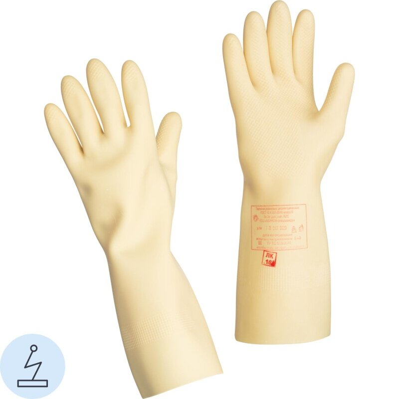 Перчатки защитные КНР резиновые, диэлектрические, класс защиты 0, латекс, размер 4 (латекс)