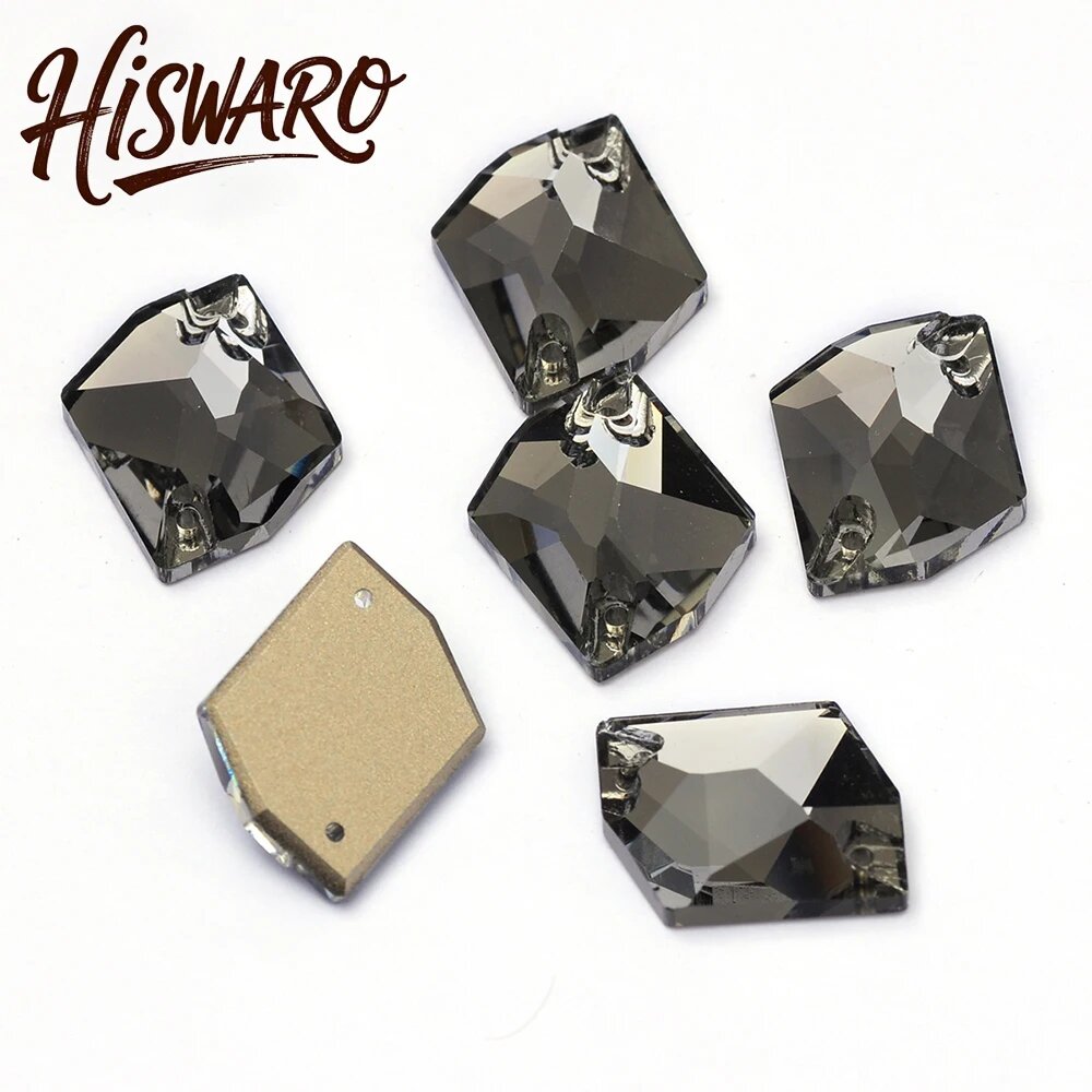 HISWARO Космические блестящие стеклянные камни для шитья 13x17mm (16Pcs), Black Diamond