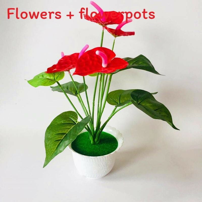 Искусственное растение антуриум красный в горшке для подарка декора и фотосессии