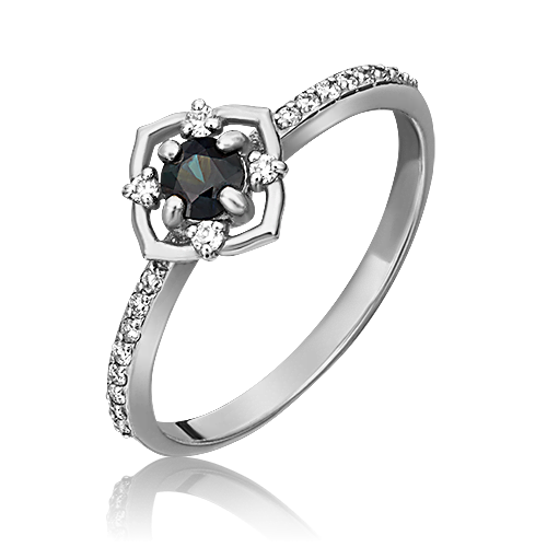 Кольцо, белое золото, 585 проба, сапфир, бриллиант