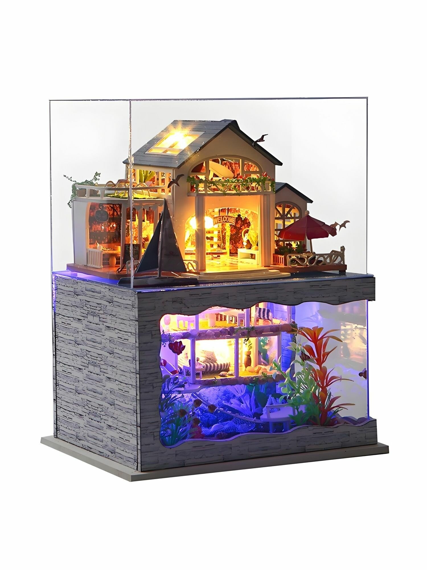 DIY набор Импрессия: Гавайи, Плавающий домик с LED-подсветкой и акриловым куполом , Подарок, декор, творчество