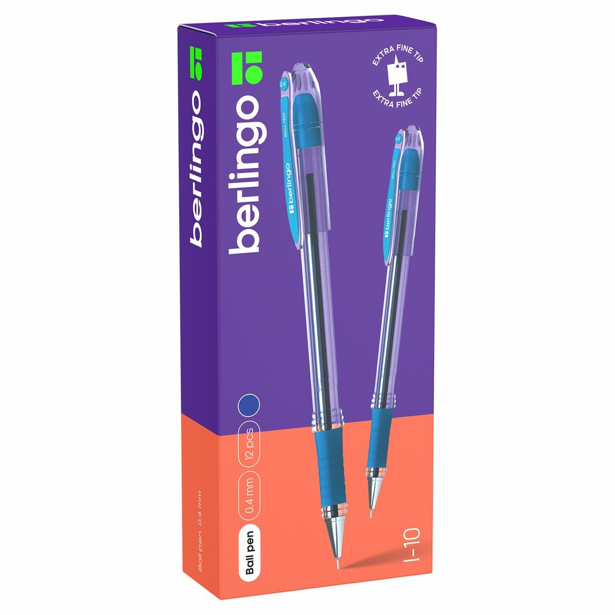 Ручка шариковая Berlingo "I-10" синяя, 0,4мм, грип 12 шт