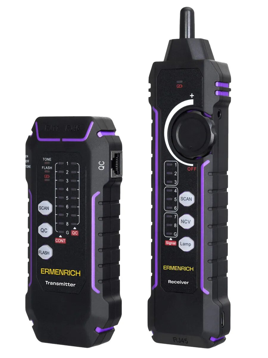 Кабельный тестер Ermenrich NetGeeks NP35, с фонариком, черный