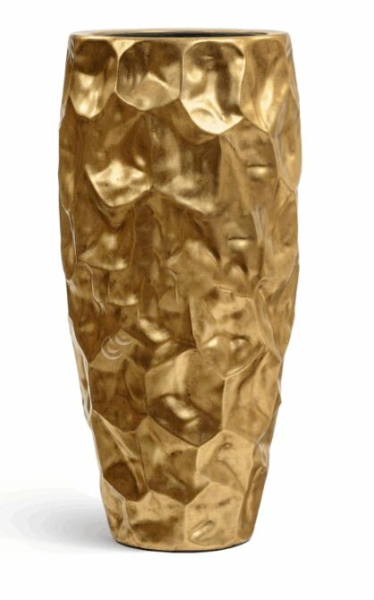 Кашпо TREEZ Effectory Metal Высокий округлый конус Design Crumple Сусальное золото H75 D42