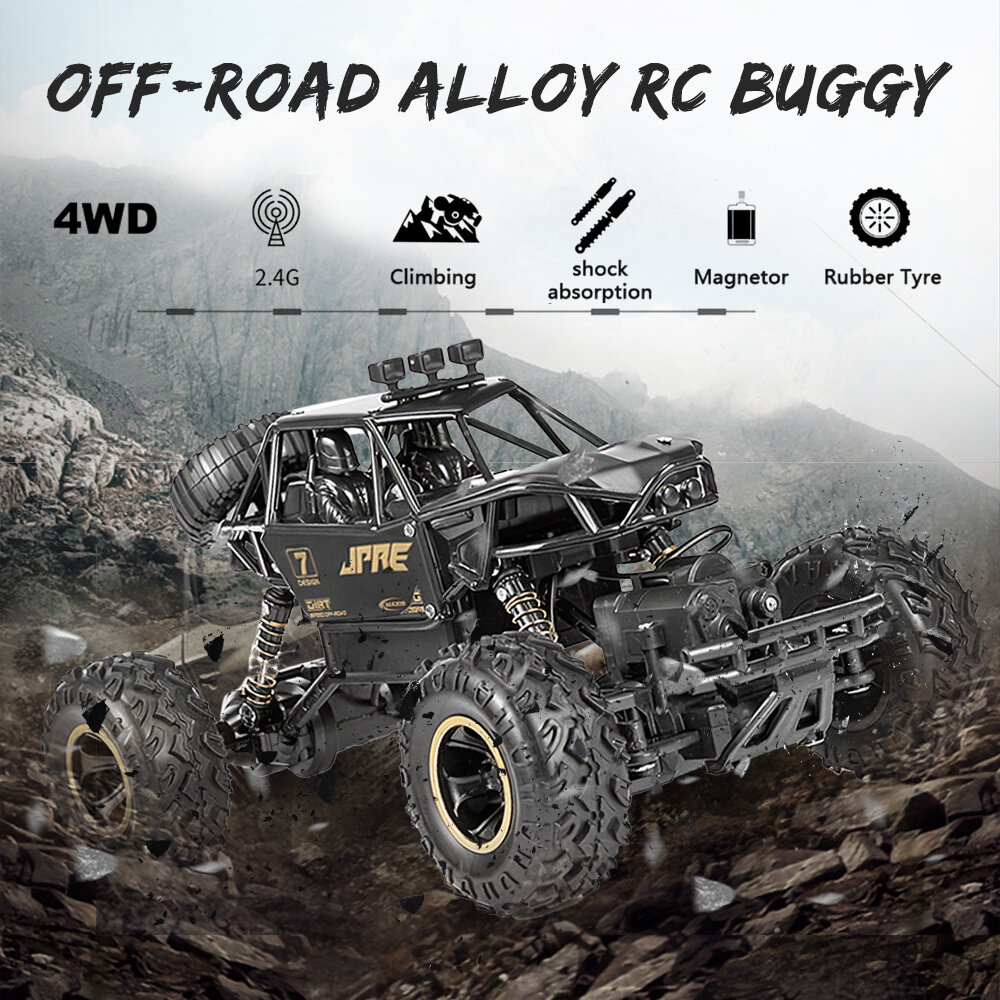 1/16 Buggy Alloy RC Car 2.4GHz 4WD 15km/h Off-road Climbing Car RTR Black Aluminum Alloy Plastic 270*190*155mm 4.8V 2000mAh Battery 45 degrees 20m Remote Control Distance 3+ Age 6241