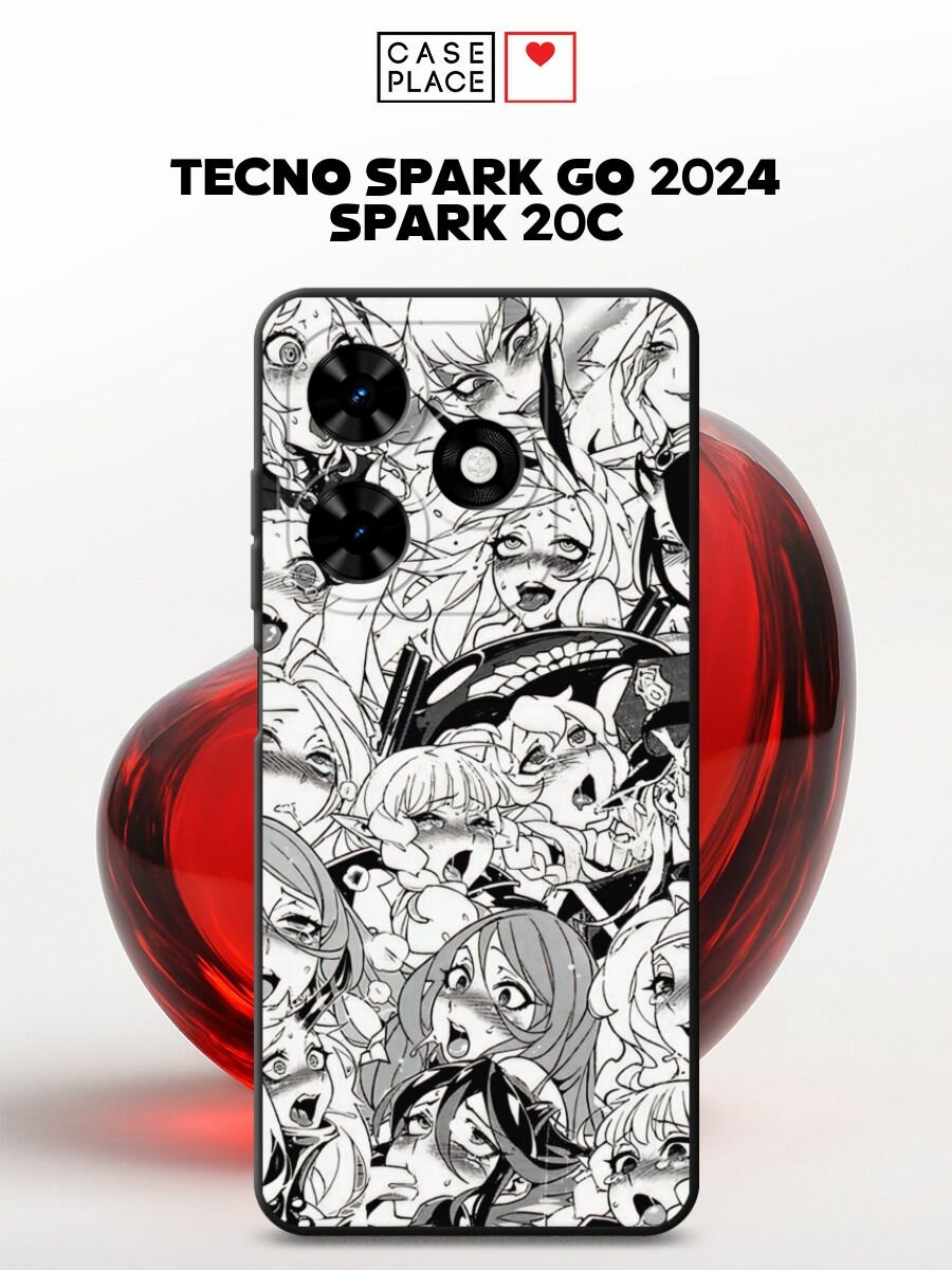 Черный матовый чехол на Tecno Spark Go 2024/Spark 20C / Текно Спарк Го 2024/Спарк 20C с принтом Ахегао манга тян