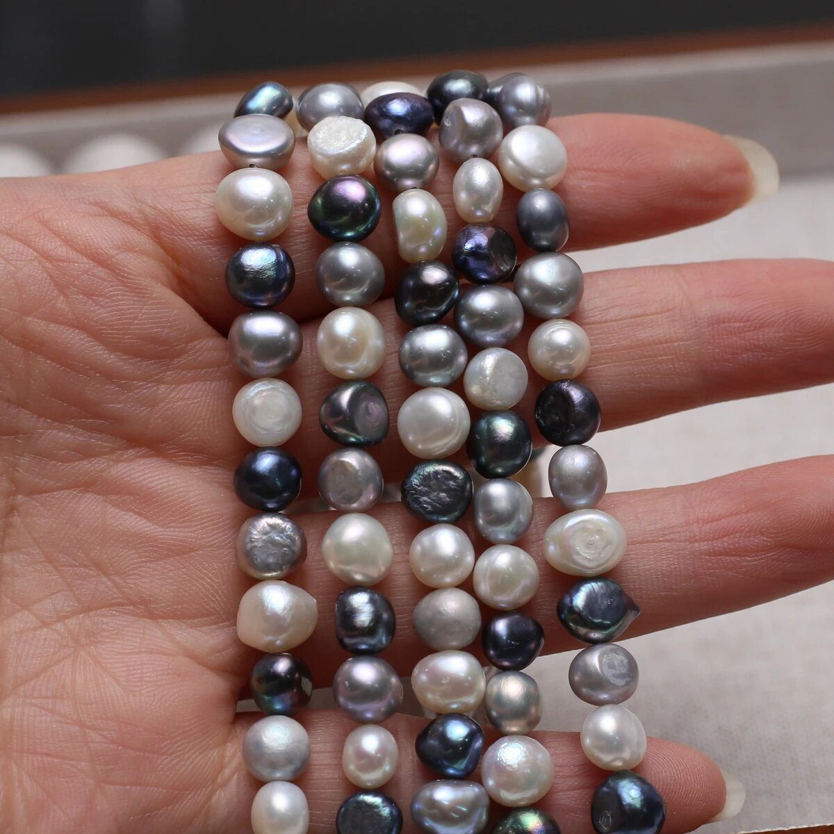 Цветной натуральный пресноводный жемчуг 7-8 мм, бусины 18 см