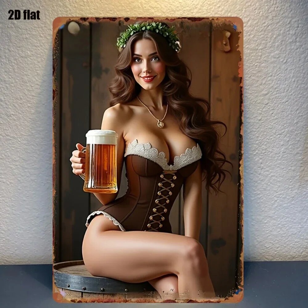 Винтажная Металлическая Настенная Картина 20x30 См: Ретро-вывеска «Немецкая Пивоварня» С Изображением Девушек-пивоварниц Для .
