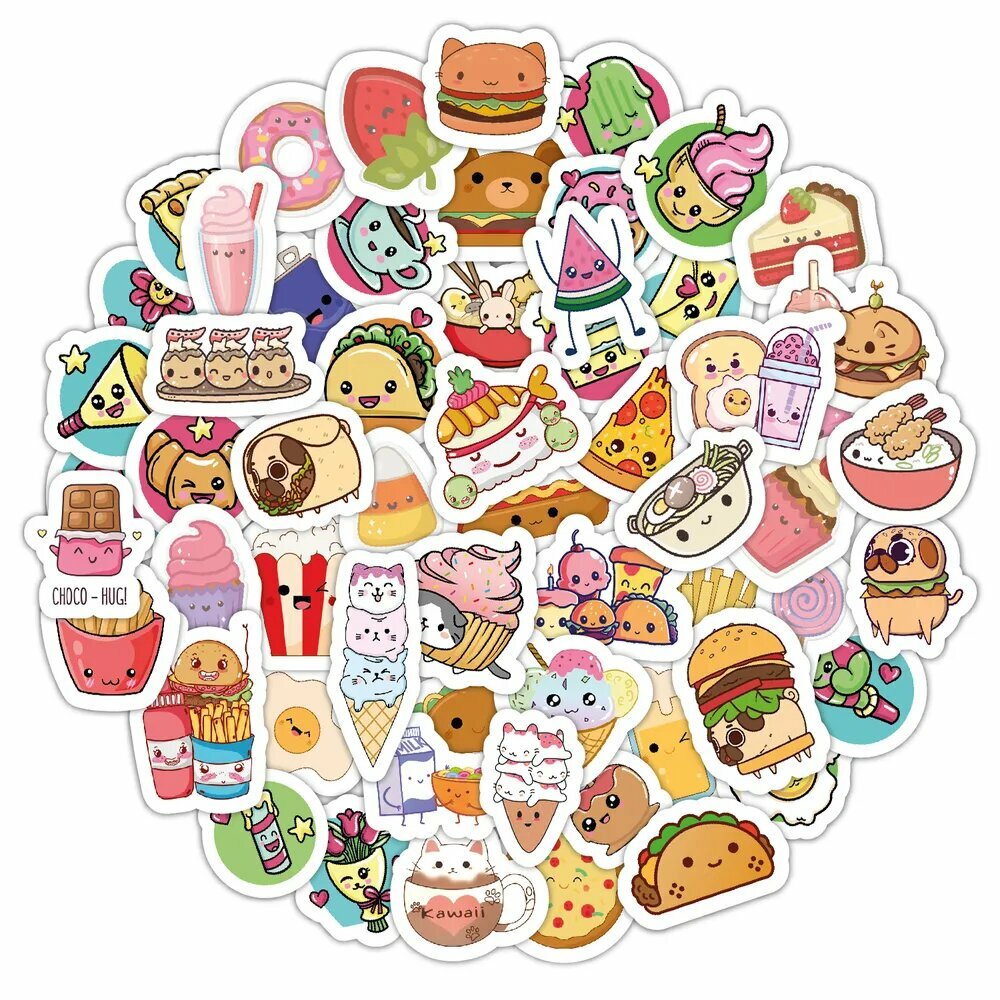 Набор наклеек "Kawaii Food - Еда", 9 листов А6 (59 наклеек)