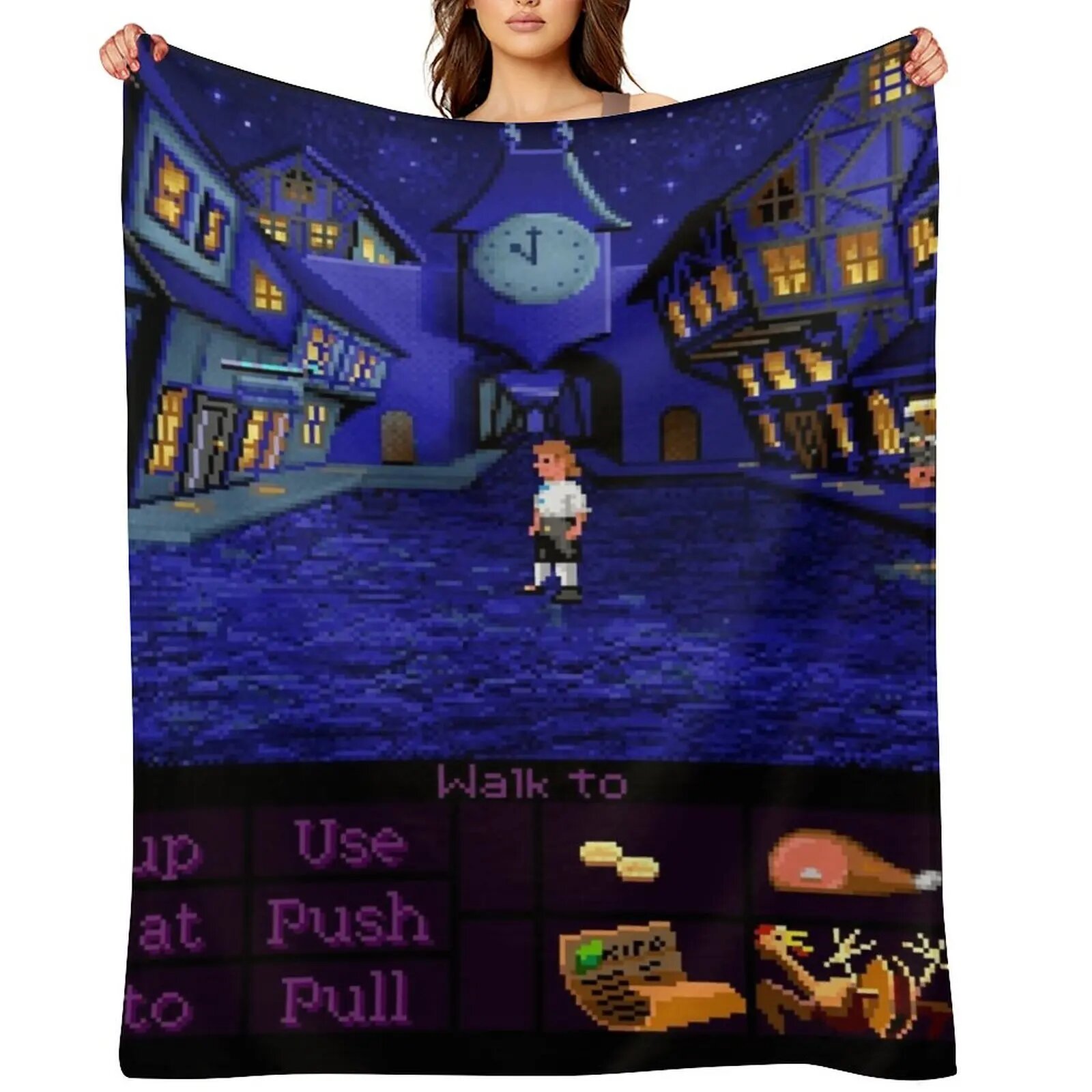 Улицы острова Melee (Monkey Island 1) Плед Теплое зимнее мягкое плюшевое клетчатое туристическое одеяло для пикника