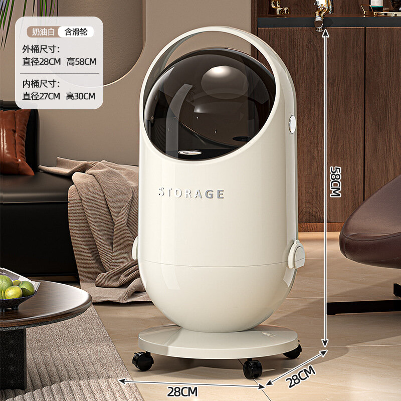 Креативная мусорная корзина для домашнего использования, высокая эстетика, с колесами, большая вместимость, для ванной и кухни, с крышкой, большого размера, утолщенная пластиковая корзина для мусора