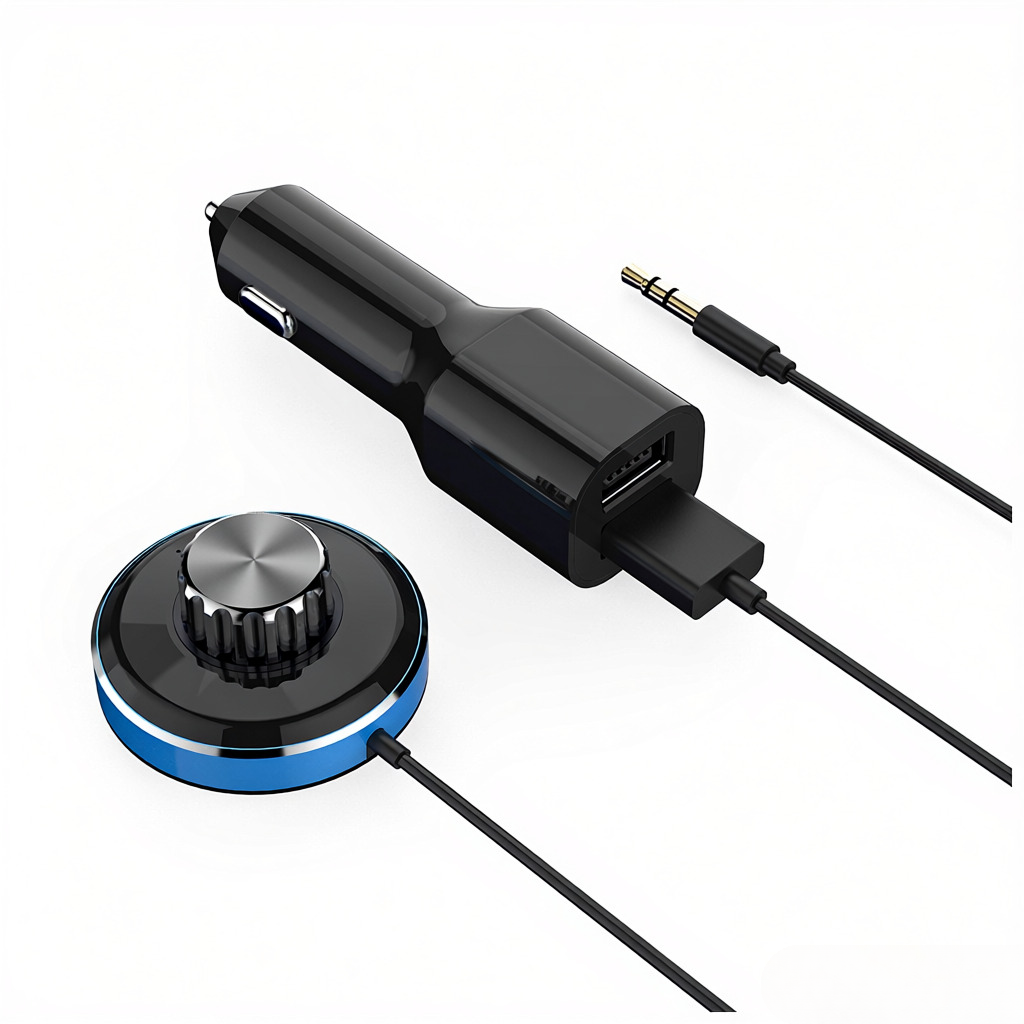 Wireless Hands-Free Car Kit Music Receiver с 3.5mm аудиоразъемом встроенный микрофон магнитные крепления поддержка голосового управления Siri съемные 10W двойные USB порты автомобильный зарядник черный