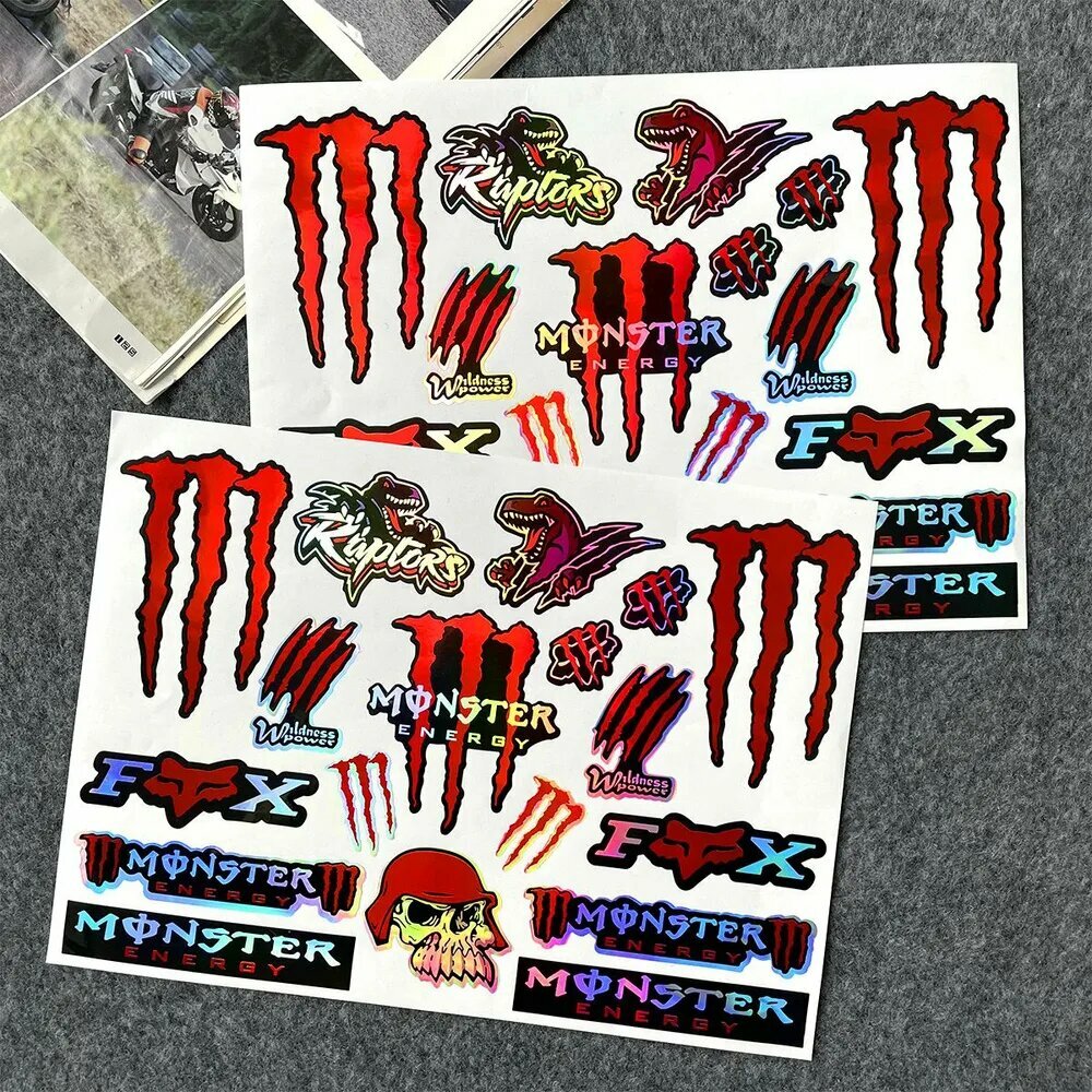 Светоотражающие наклейки, светящиеся наклейки monster energy, водонепроницаемые украшения для шлема, аксессуары для модификации боковой панели мотоцикла