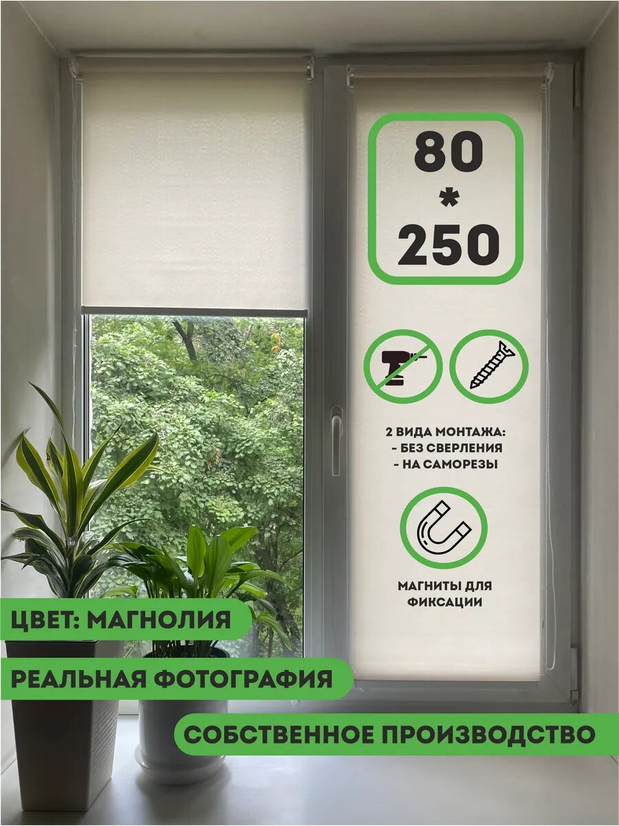Рулонные шторы на окна ширина: 80 см, высота: 250см, цвет: магнолия