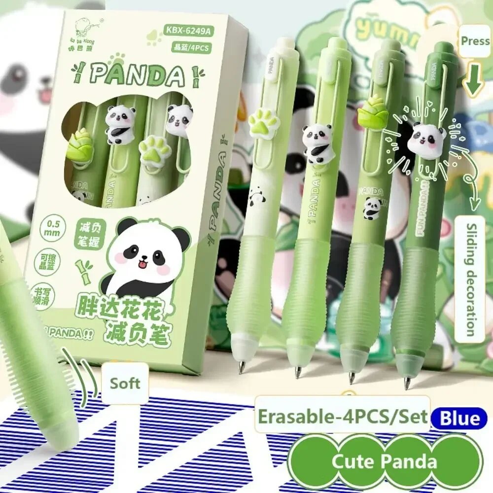 Стираемые гелевые ручки 0,5 мм, черные/синие чернила, 4 шт. Зеленый, 01-Blue Ink