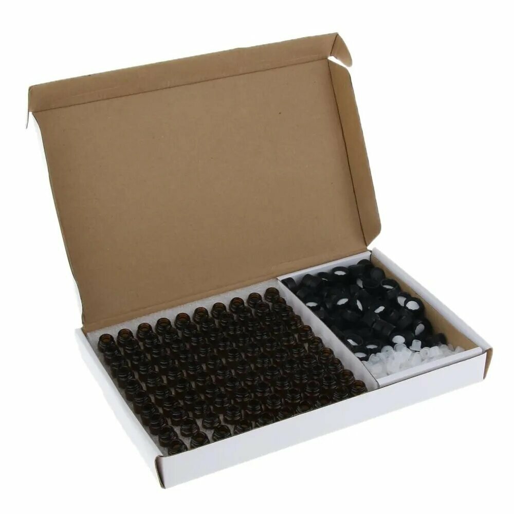 Флаконы из янтарного стекла для эфирных масел 1 мл с капельницей и черной крышкой, 100 шт.