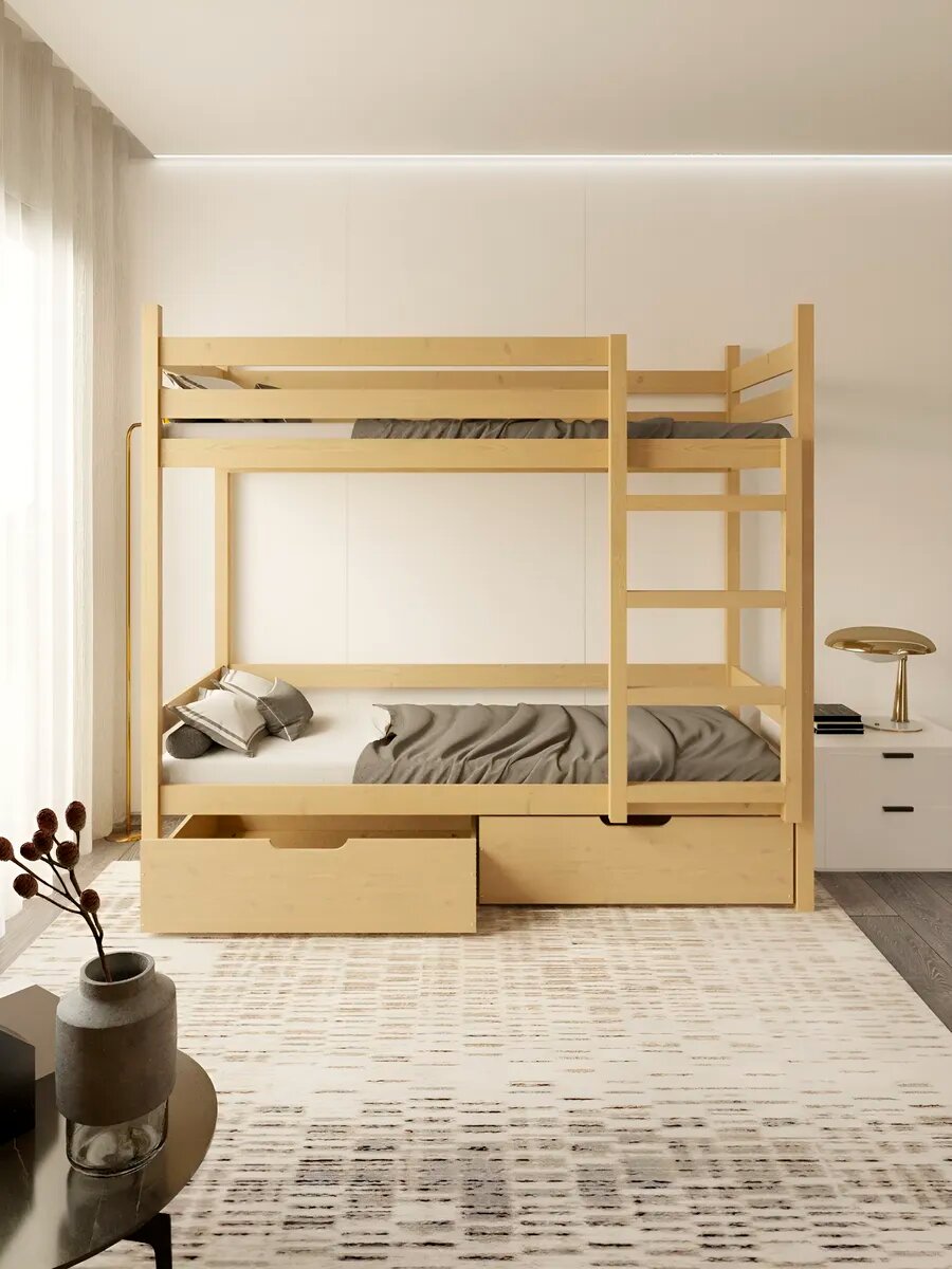 Кровать двухъярусная, BIG, c ящиками, массив, 70х180 см