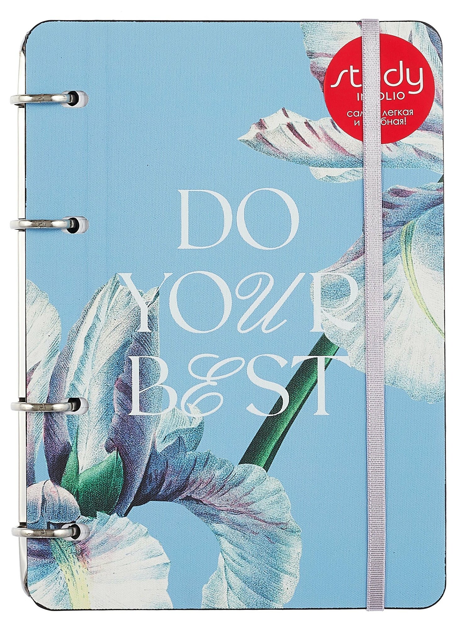 Тетрадь 120л кл. "Blossom", синий, на кольцах, шелкография, обл. кож. зам