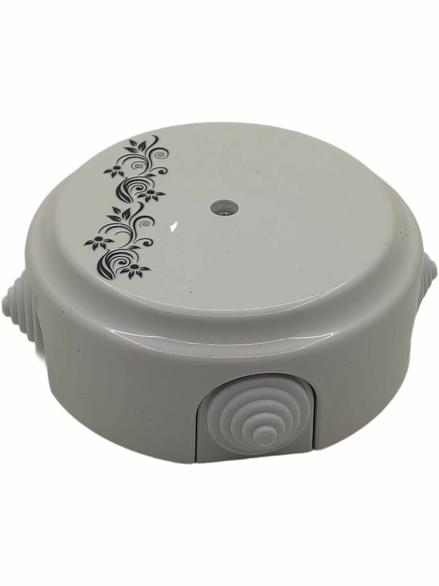 Распаячная коробка, пластиковая, цвет бежевый с черным декором, D-80 с сальниками