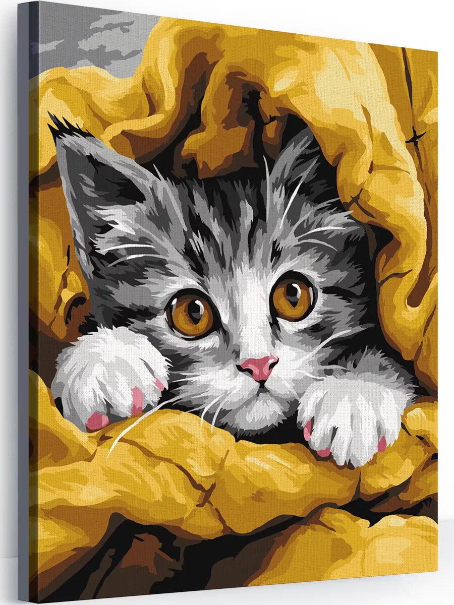 Котёнок в одеяле Картина по номерам на холсте 40х50