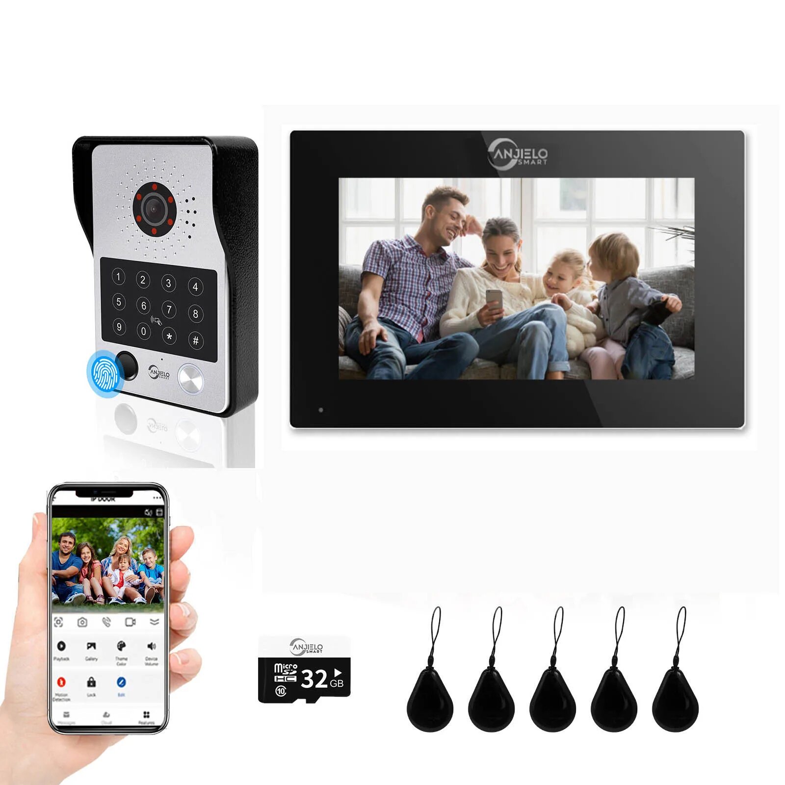 Anjielosmart 5-в-1 Wi-Fi видеодомофон 1080P 7binch 218BS