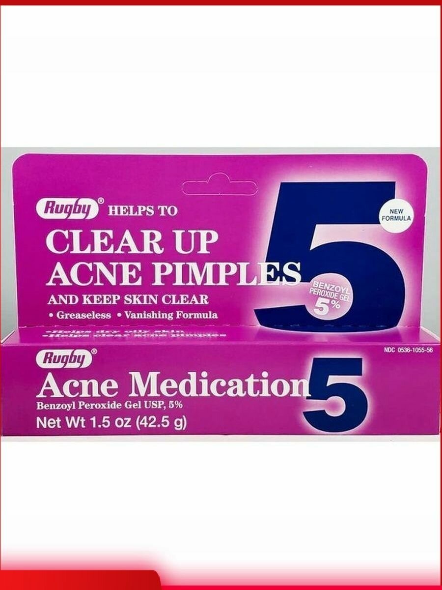 Гель от акне и прыщей Rugby для проблемной кожи, Benzoyl peroxide 5%, 42,5 гр