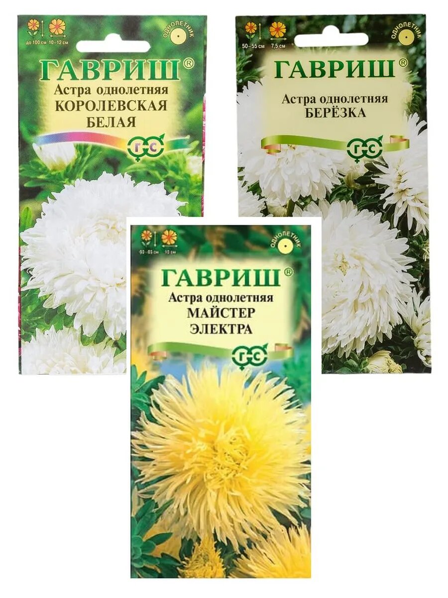 Набор семян Астра Королевская Белая, Березка и Майстер Электра