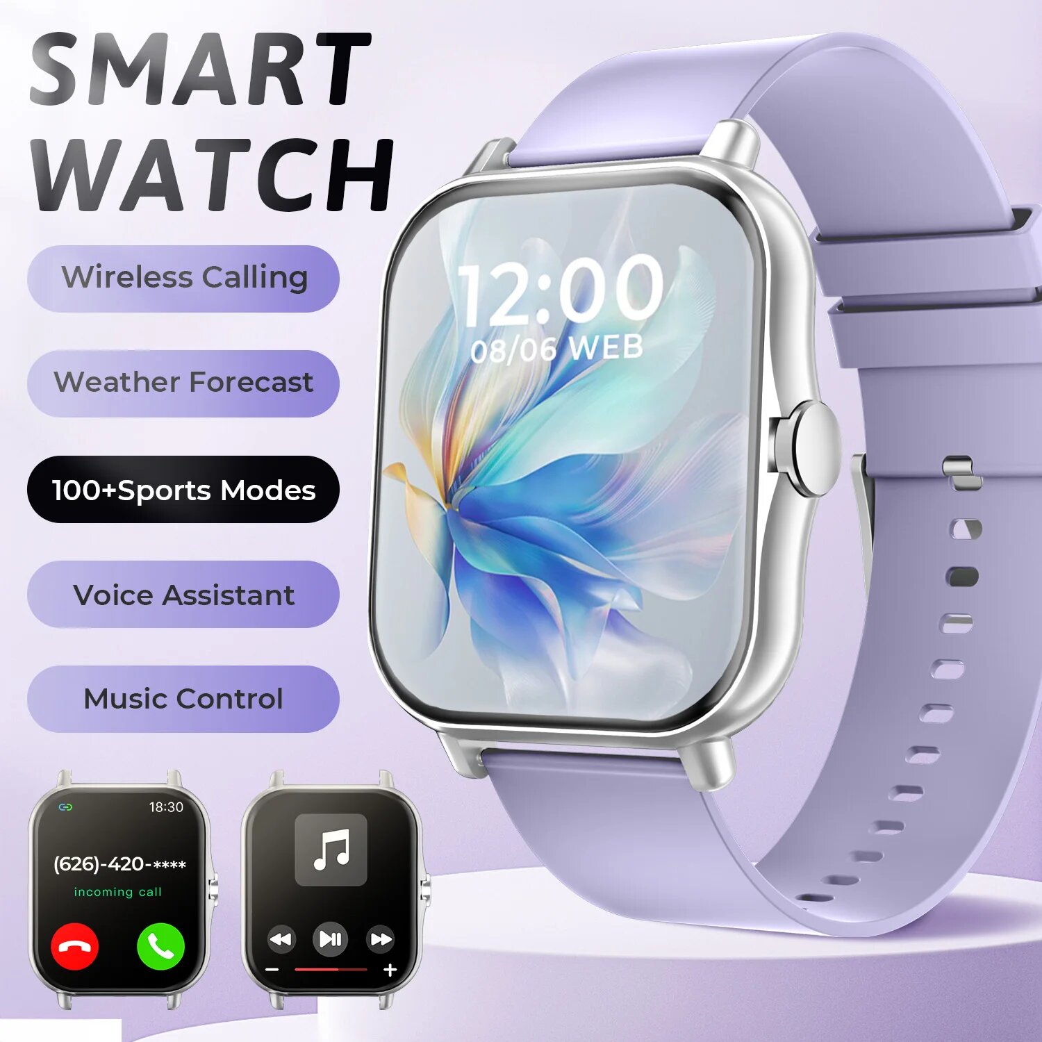 Умные часы BT Call для взрослых и детей silicone purple