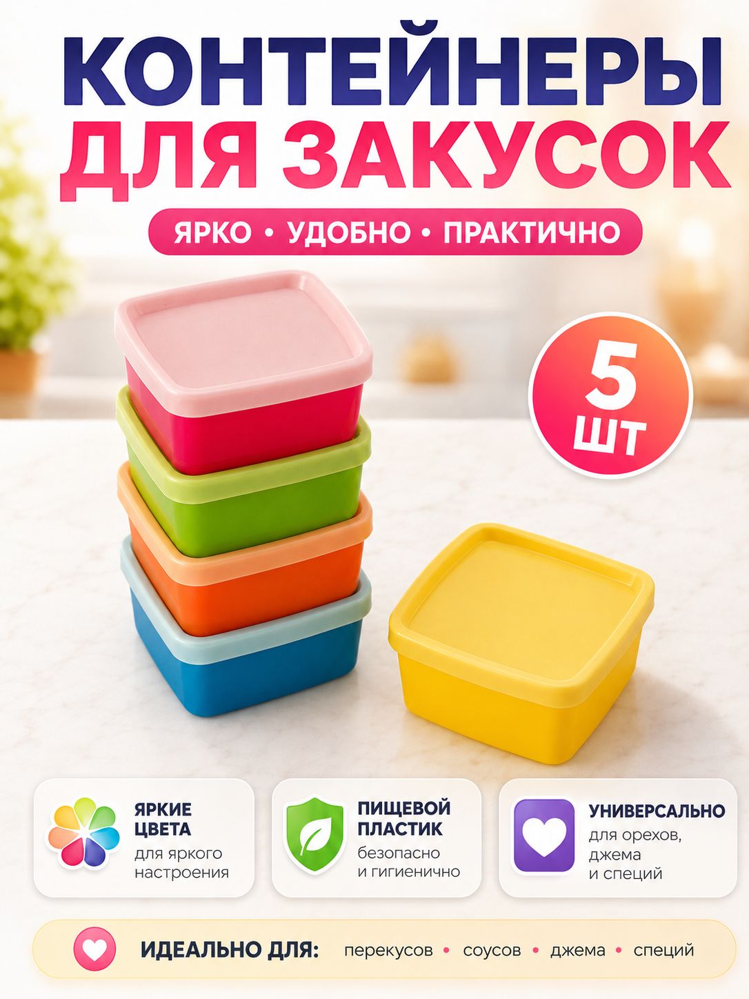 Креманка пищевой пластик 5 шт цвет синий