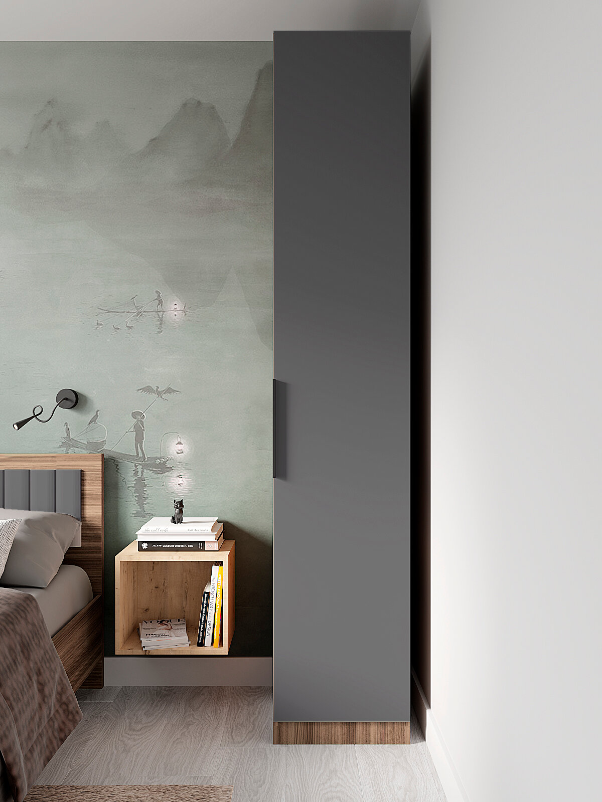 Шкаф пенал распашной, для одежды Роза 450 Ройс, в спальню со штангой для вешалки, напольный, графит скин