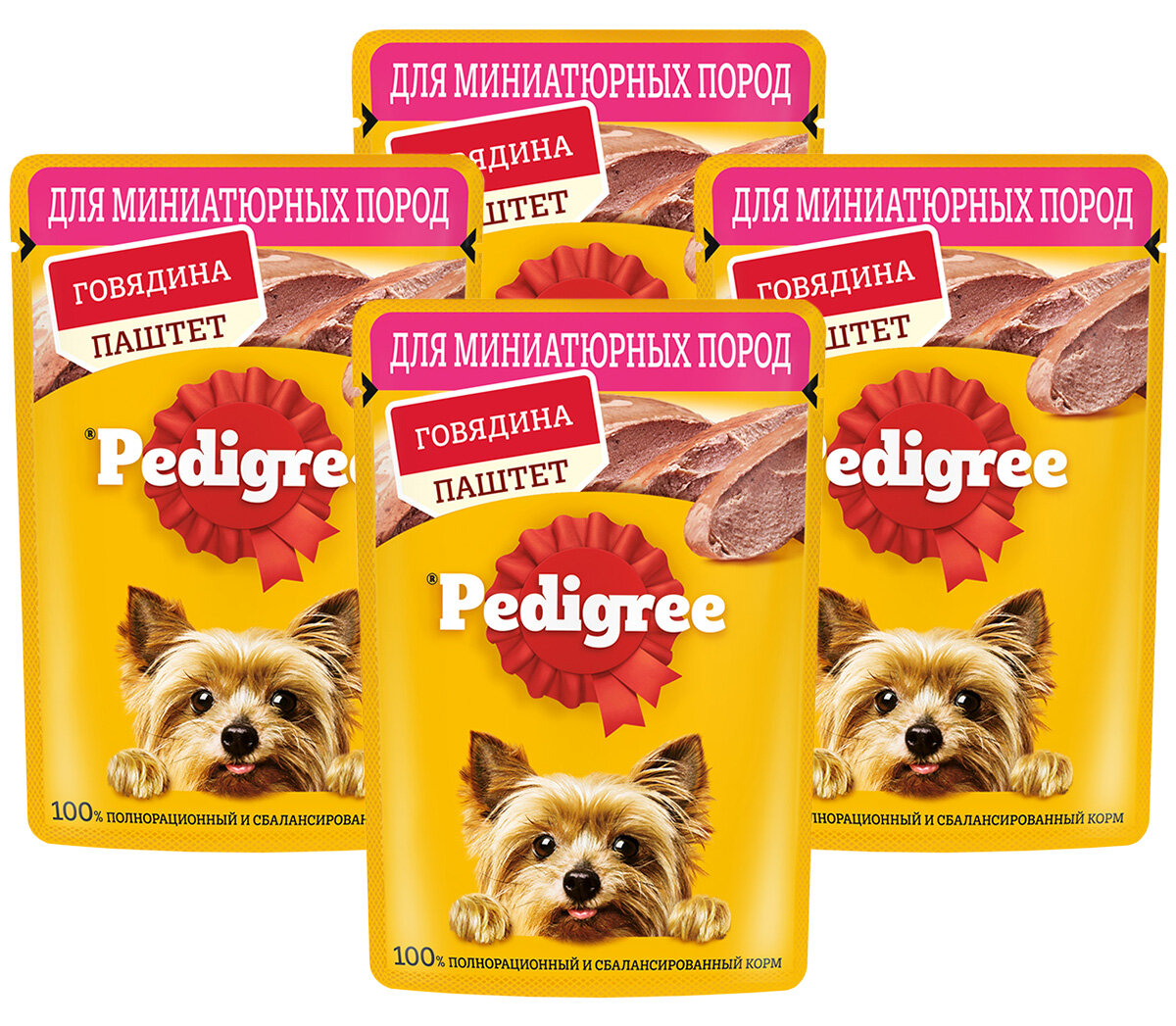 Влажный корм Pedigree для взрослых собак маленьких пород паштет с говядиной пауч, 80 г 4 шт