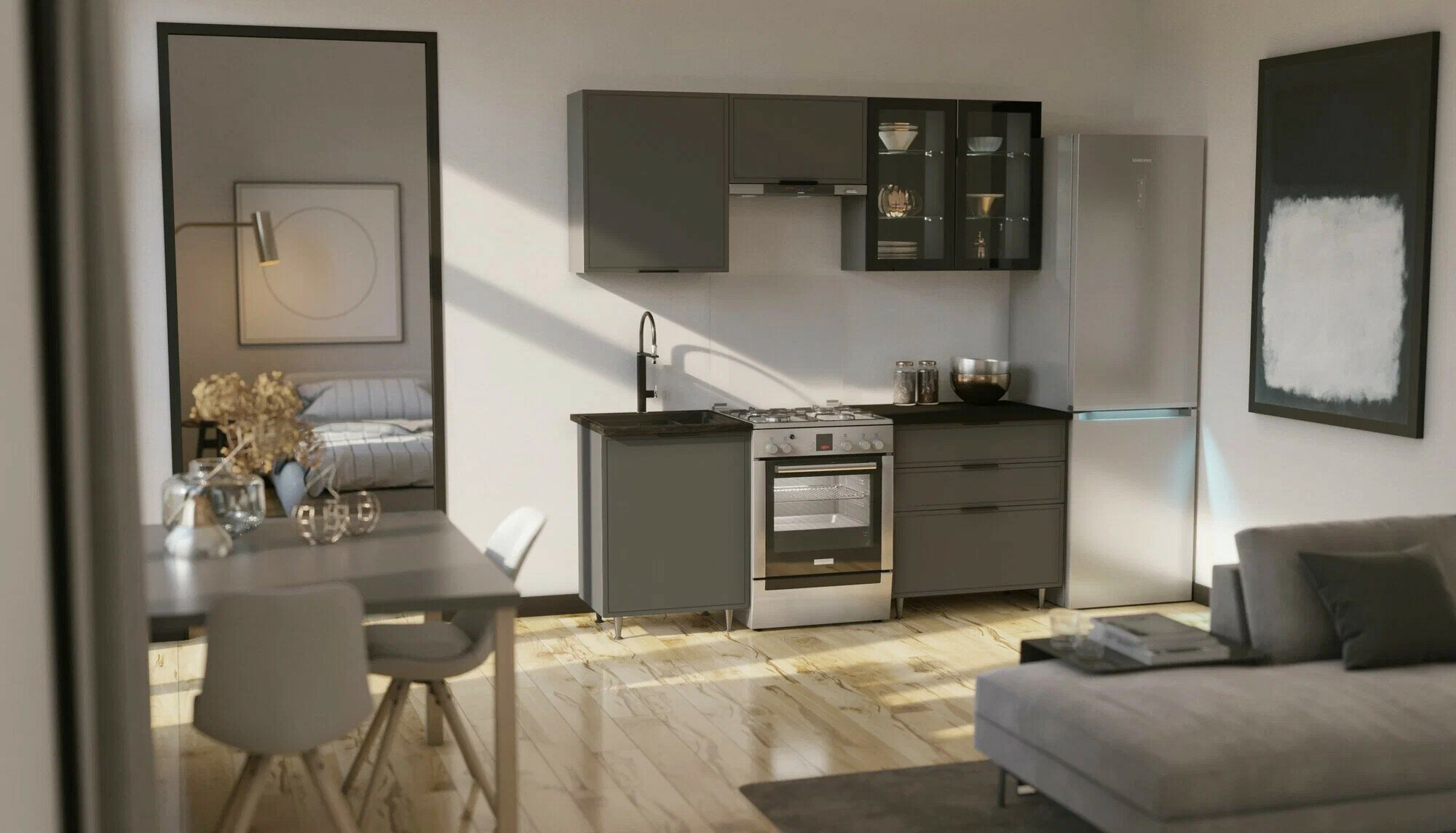 Кухня Николь 2,0м Копановка №2 Холст вулканический, Гранит / Кастилло темный