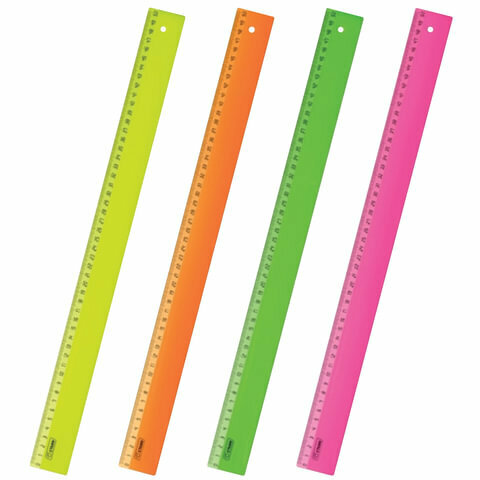 16 шт, Линейка пластиковая 50 см, "Neon", непрозрачная, неоновая, ассорти, ЛН-31443