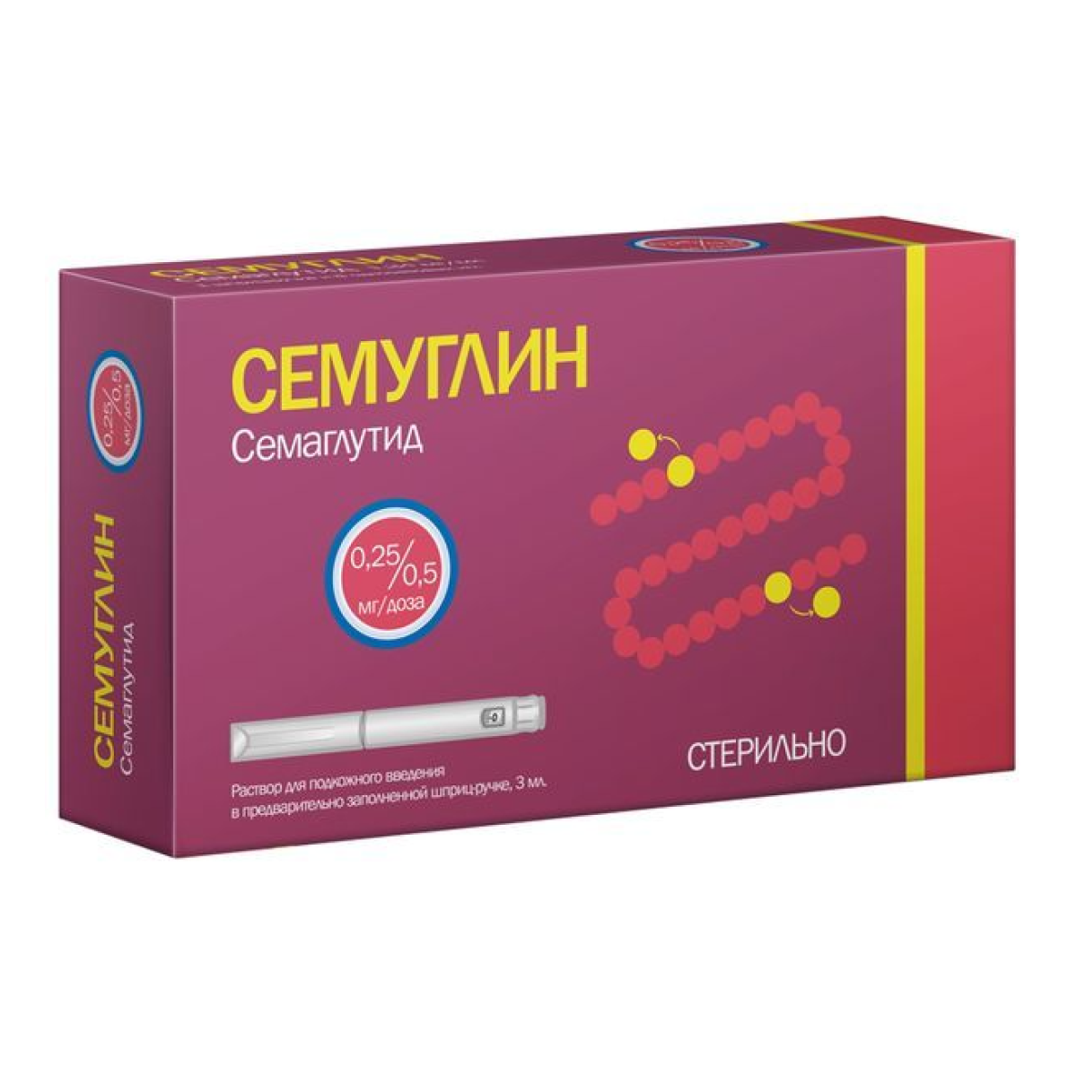Семуглин, раствор для подкожного введения 0,25/0,5 мг/доза шприц-ручка 3 мл, 1 шт.