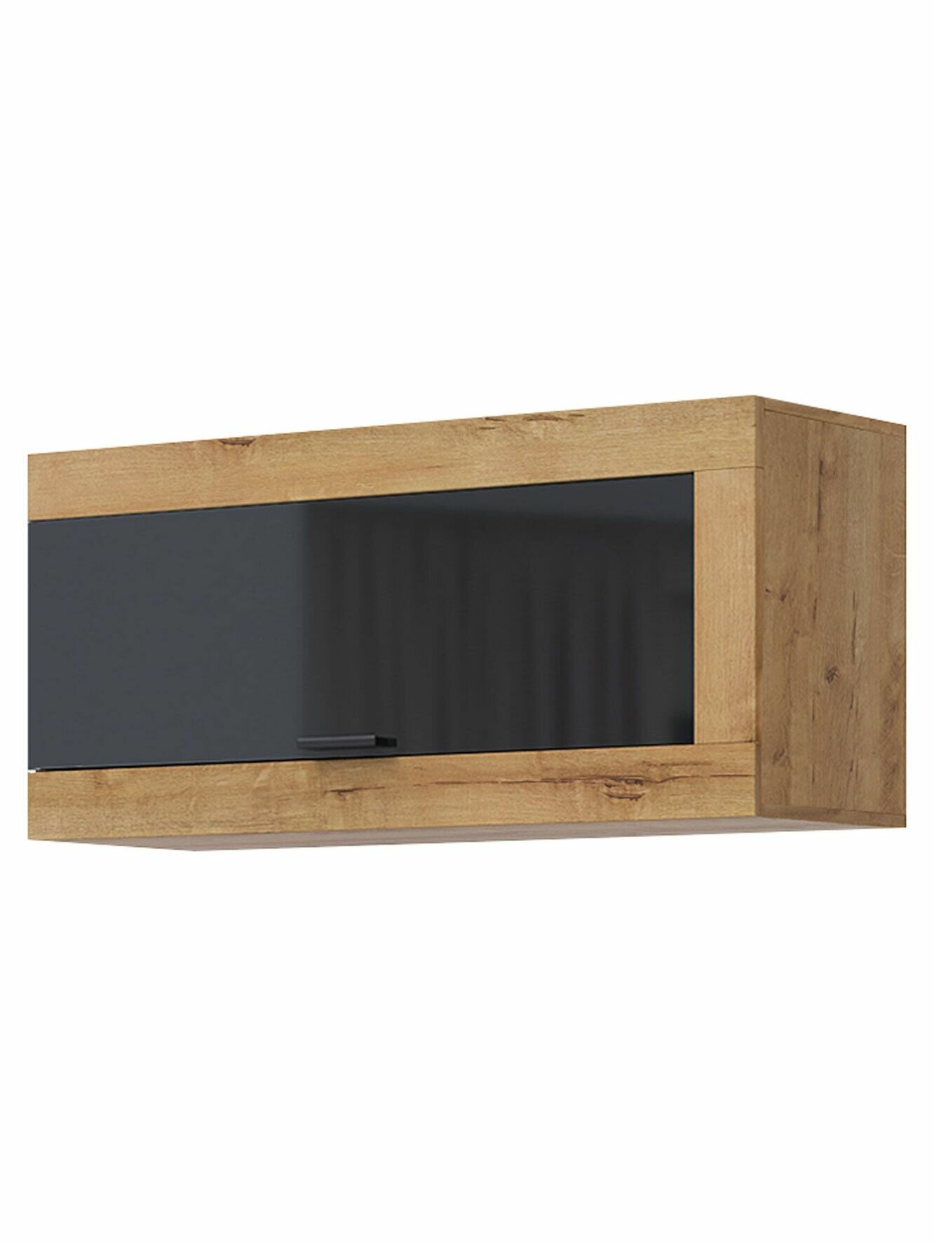 Навесной шкаф Прага, 90.5х31.4х44.2см, Дуб Вотан / Черный глянец