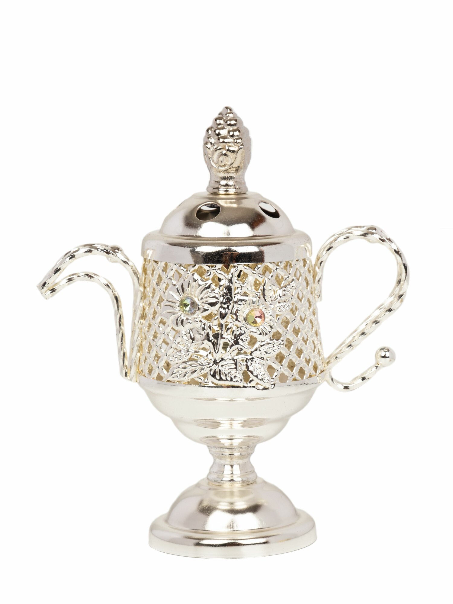 Кадильница металлическая для ладана и угля, цвет "серебро", высота - 14,5 см